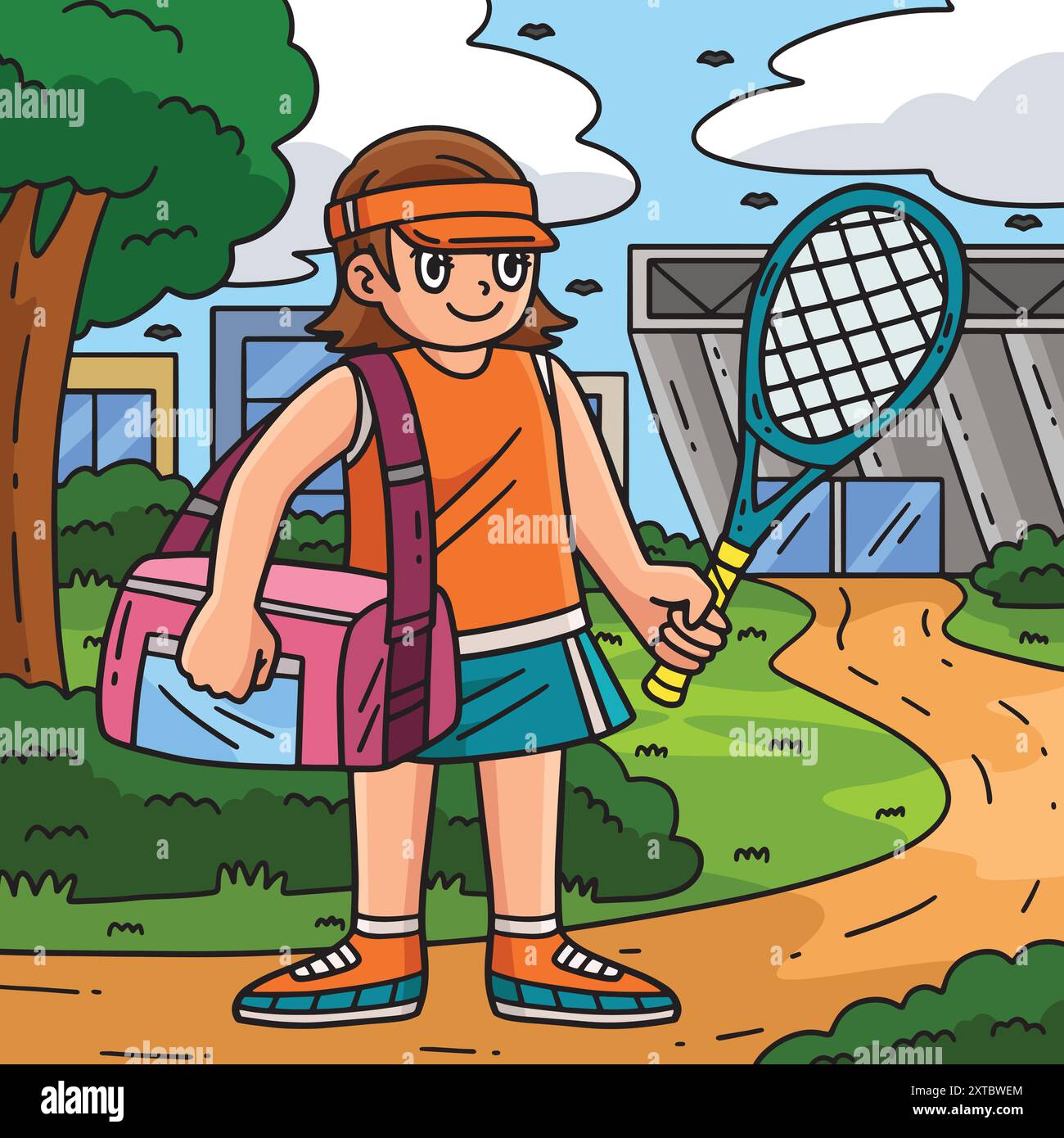Female Tennis Player with Bag Racket Colored Stock Vector Image & Art ...