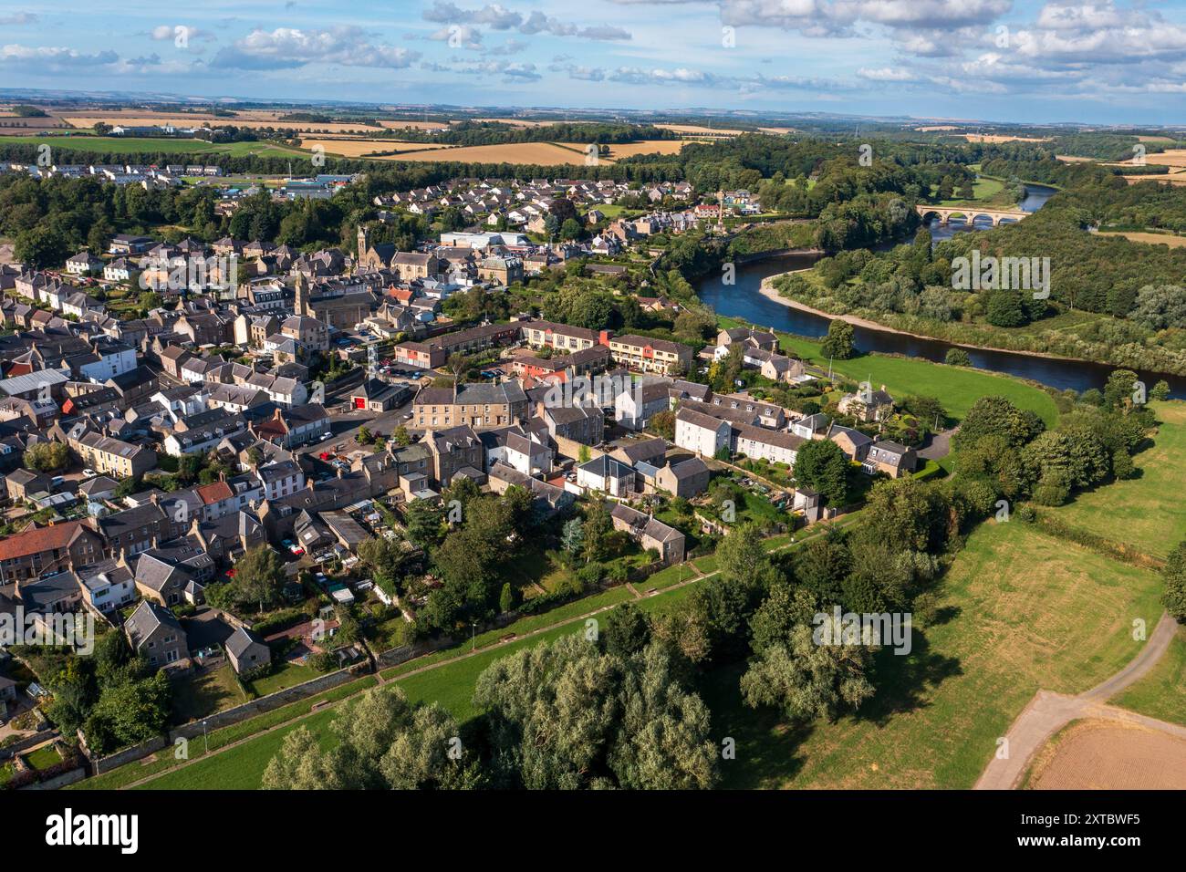 Aerial view of Coldstream by the River Tweed and the England Scotland ...