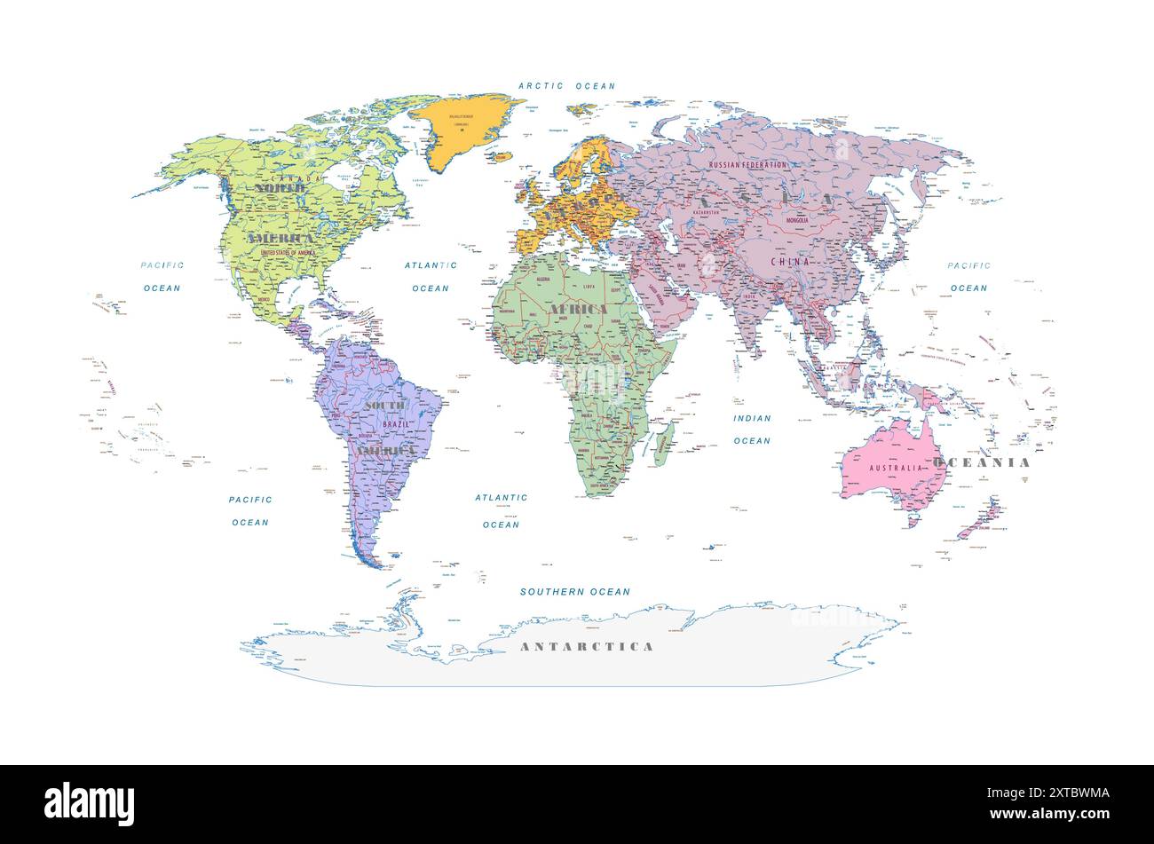 Political world map continents on white background Stock Vector Image ...