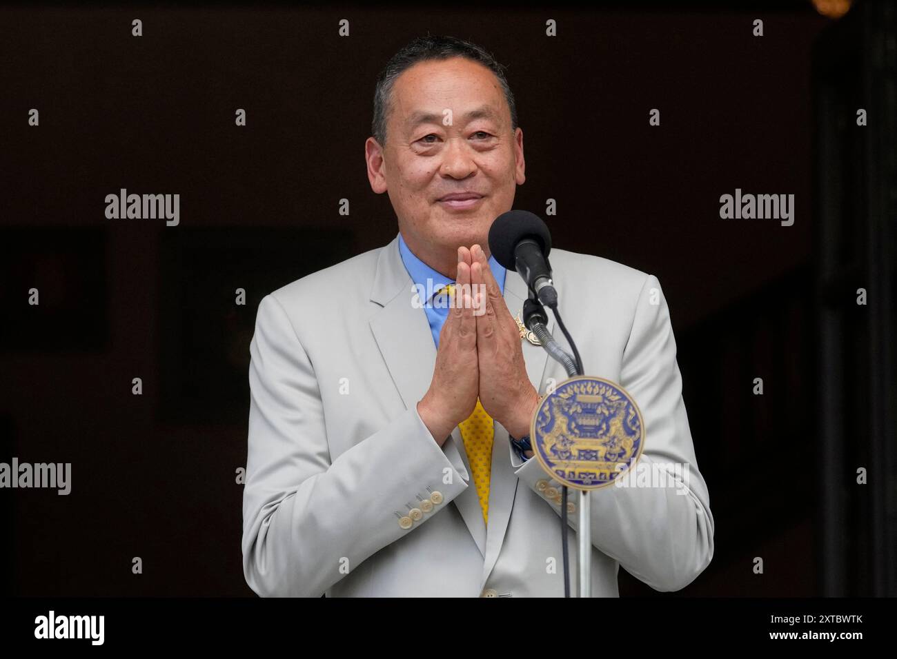 Thai Prime Minister Srettha Thavisin talks to reporter during press ...