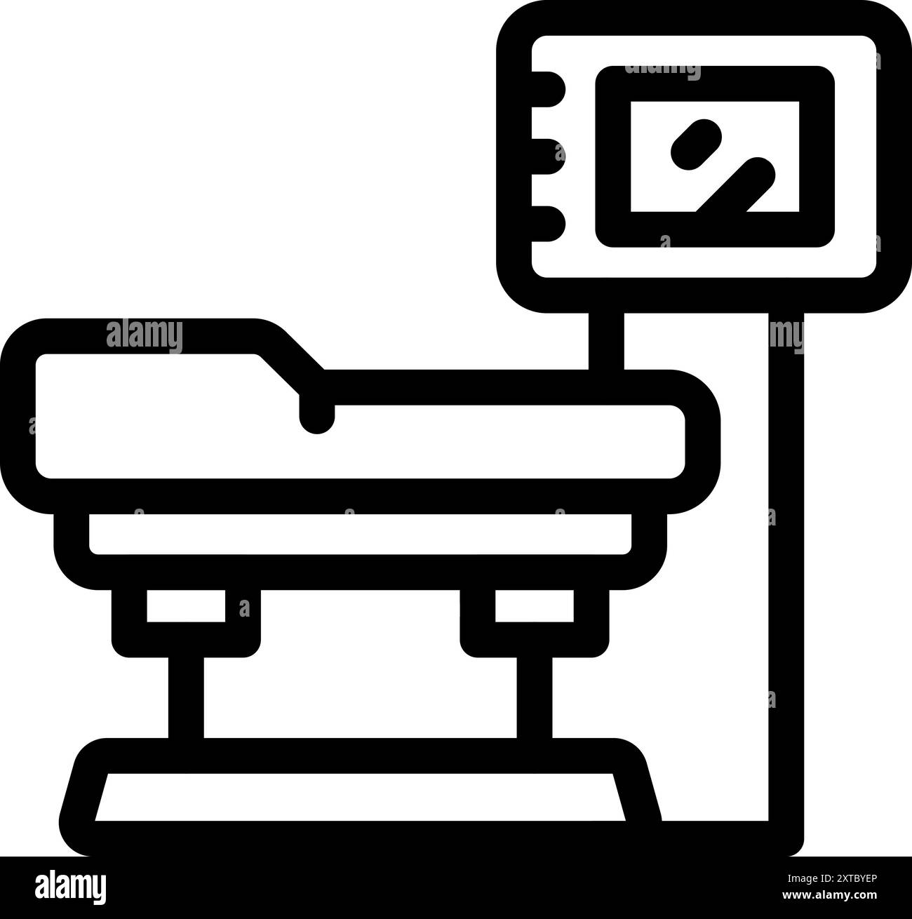 Black and white icon of a hospital bed with a heart rate monitor ...