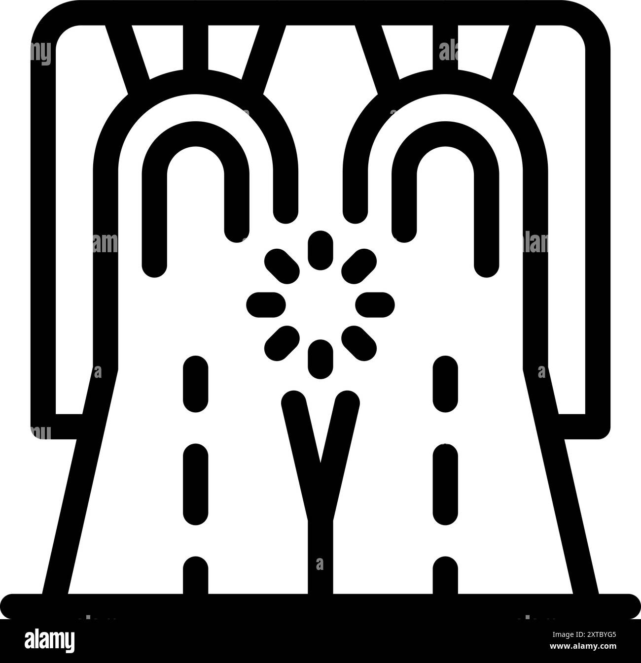 Line icon of a road leading to two tunnels with a loading symbol ...