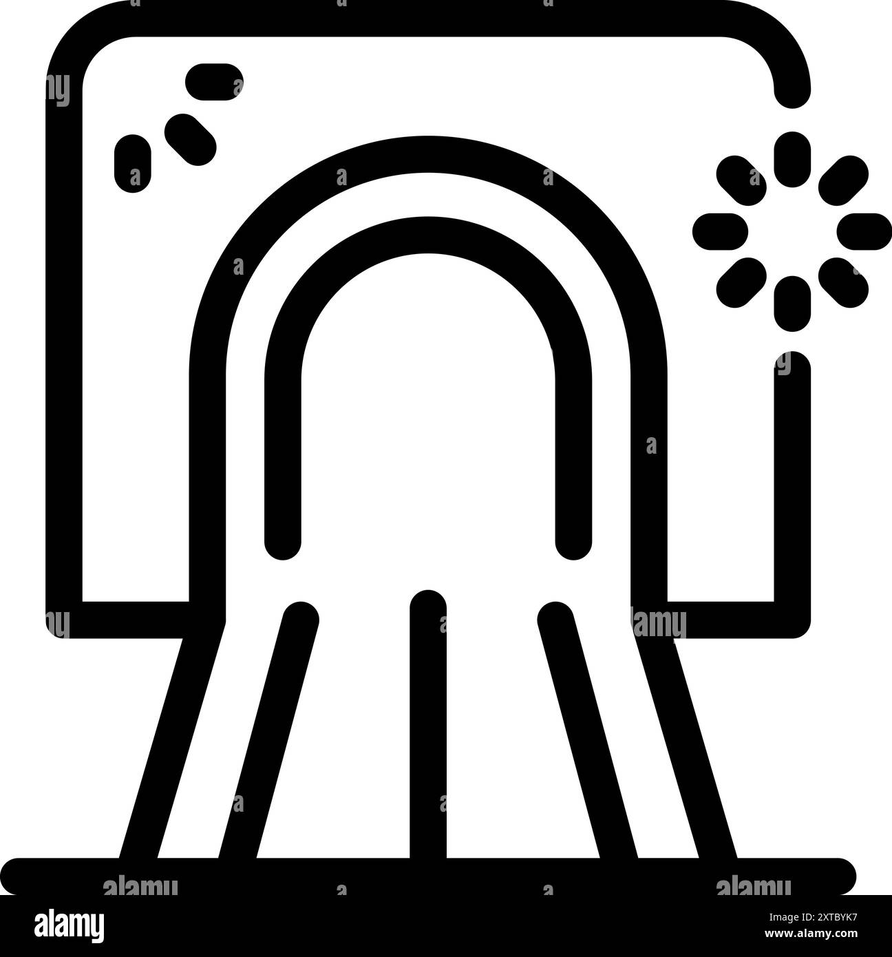 Simple yet evocative line art illustration of a train entering a tunnel, symbolizing speed and ...