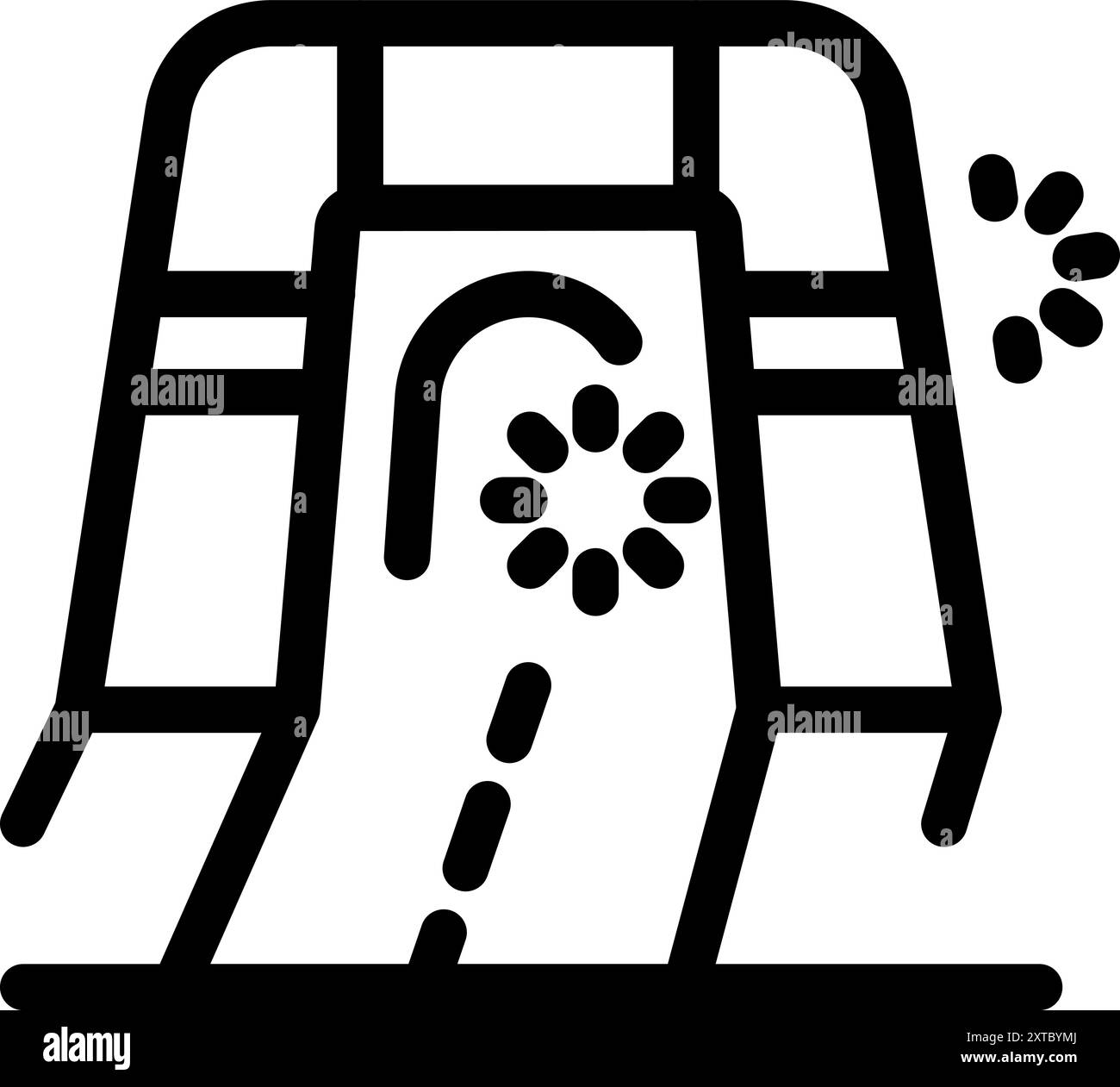 Line drawing of a child jumping on a trampoline with a safety net ...