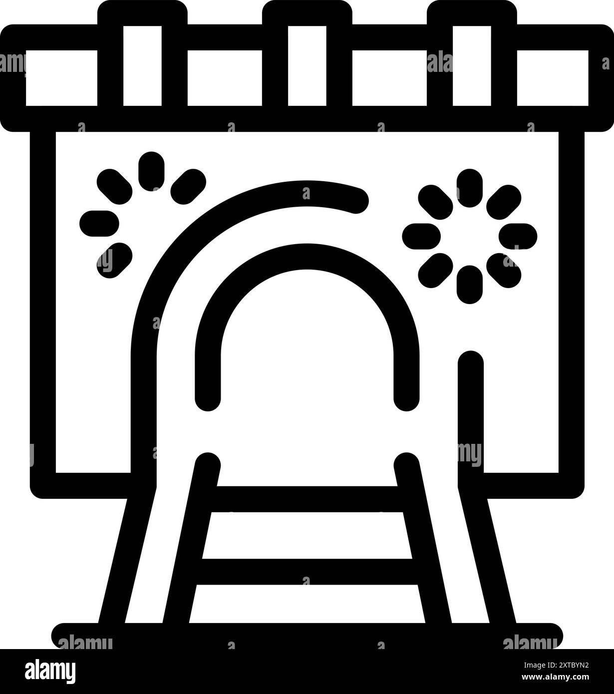 Simple bold outline icon representing a train entering a tunnel ...