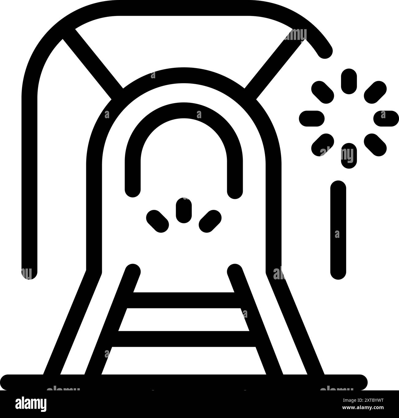Simple icon of a train entering a tunnel with a warning signal ...
