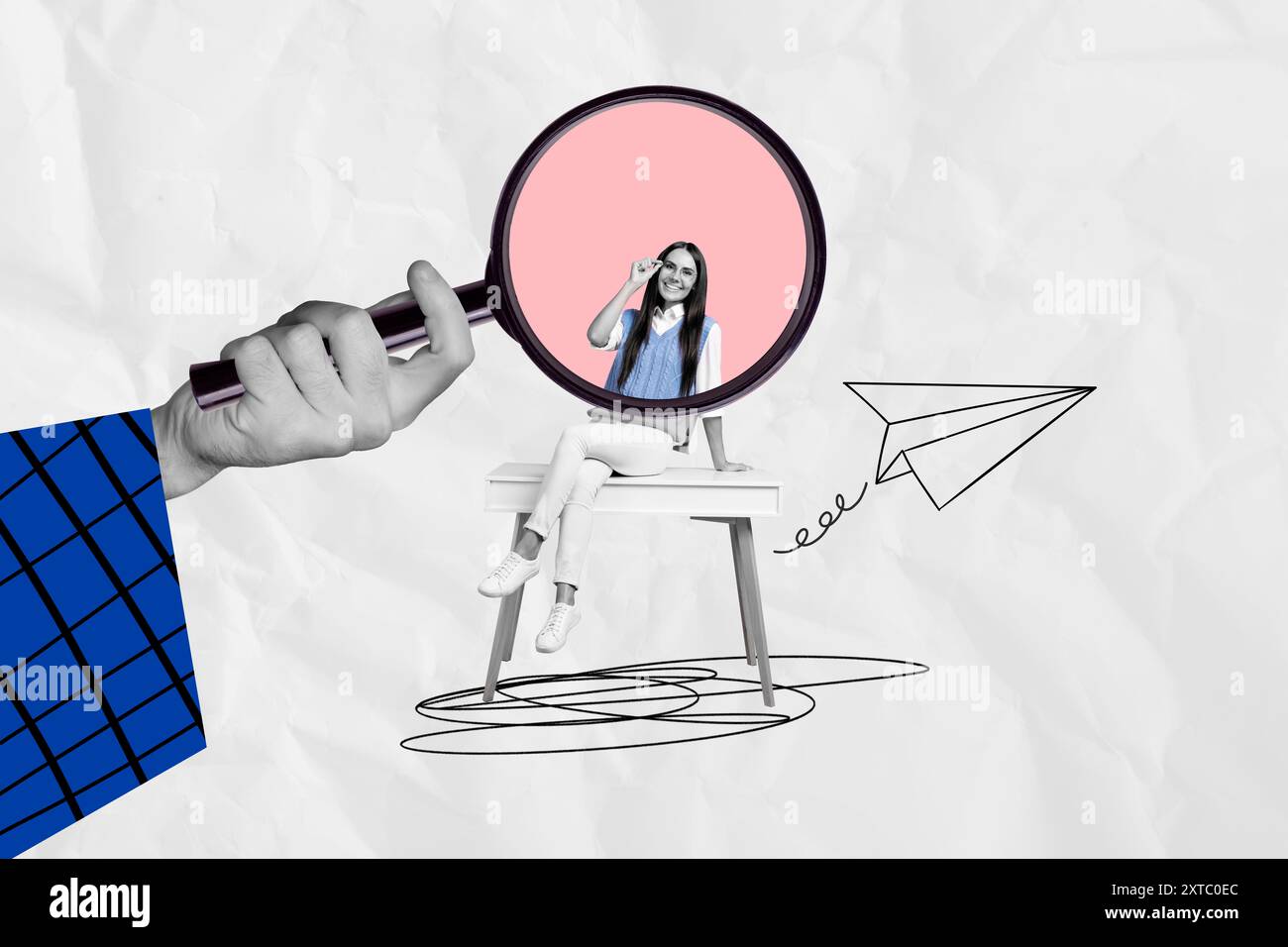 Creative collage picture hand body fragment magnifying loop enlarger ...