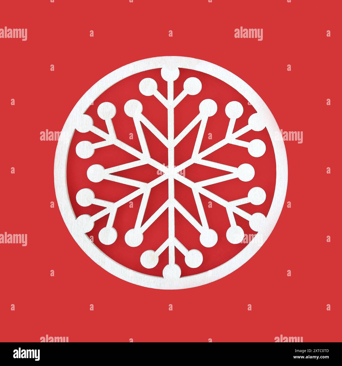 Christmas white wooden snowflake logo design symbol on red background ...