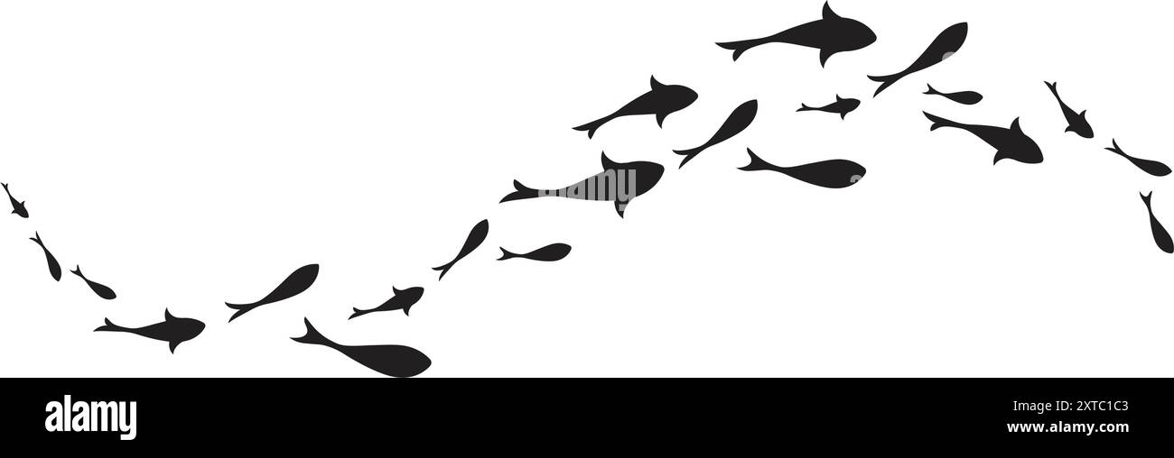 Dynamic Black flock of swimming fish illustration Stock Vector Image ...