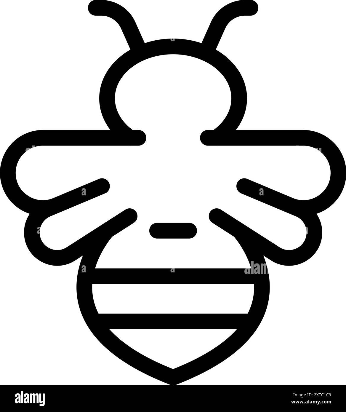 Simple black and white bee icon with its wings spread, as if flying ...