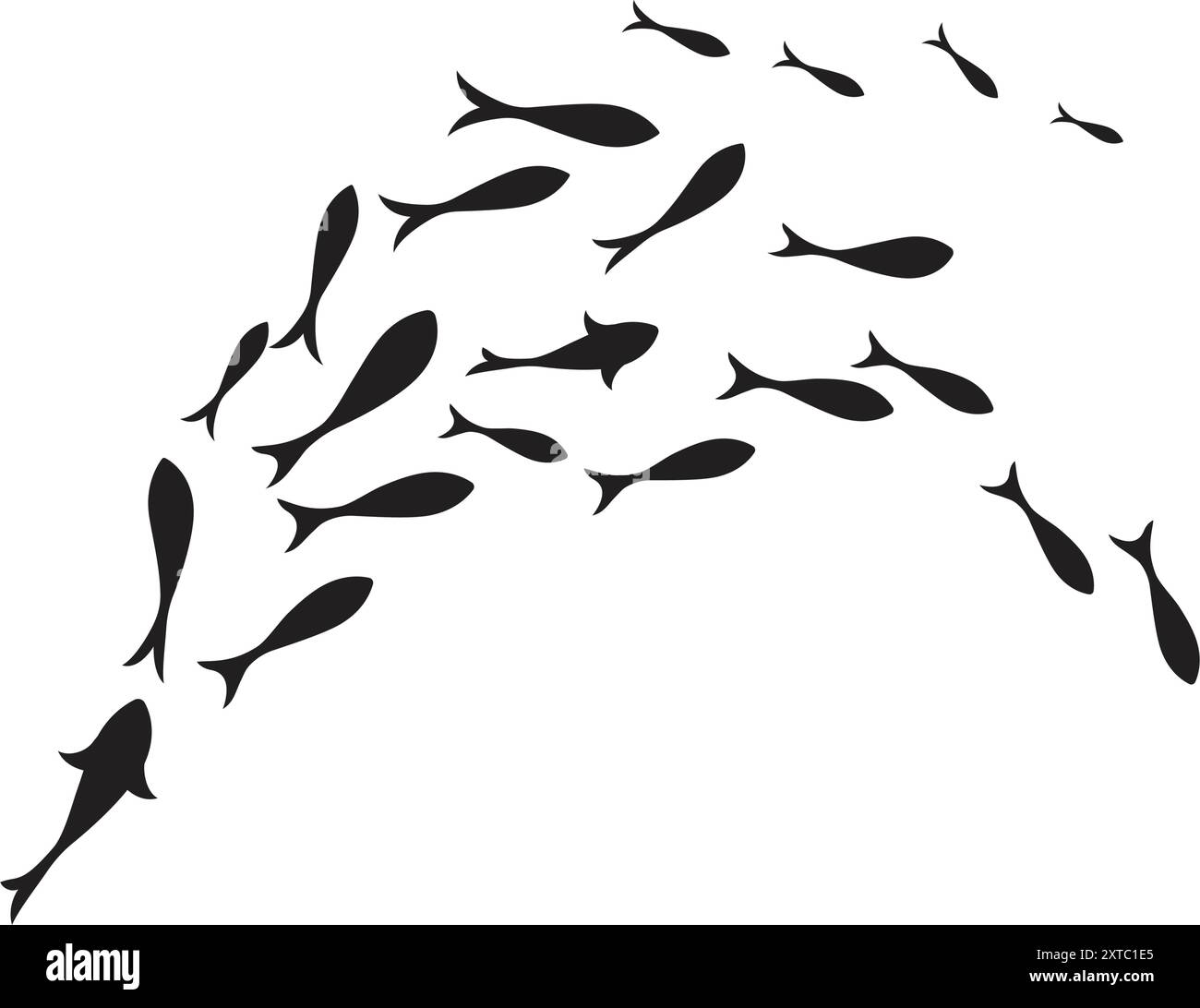 Dynamic Black flock of swimming fish illustration Stock Vector Image ...