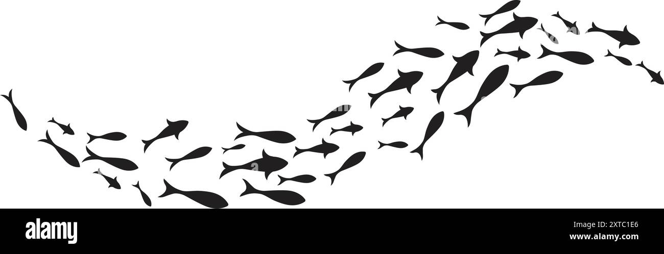 Dynamic Black flock of swimming fish illustration Stock Vector Image ...