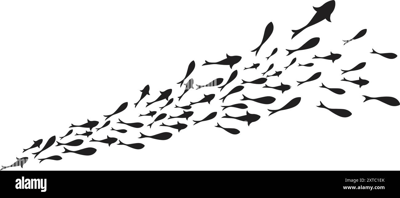 Dynamic Black flock of swimming fish illustration Stock Vector Image ...