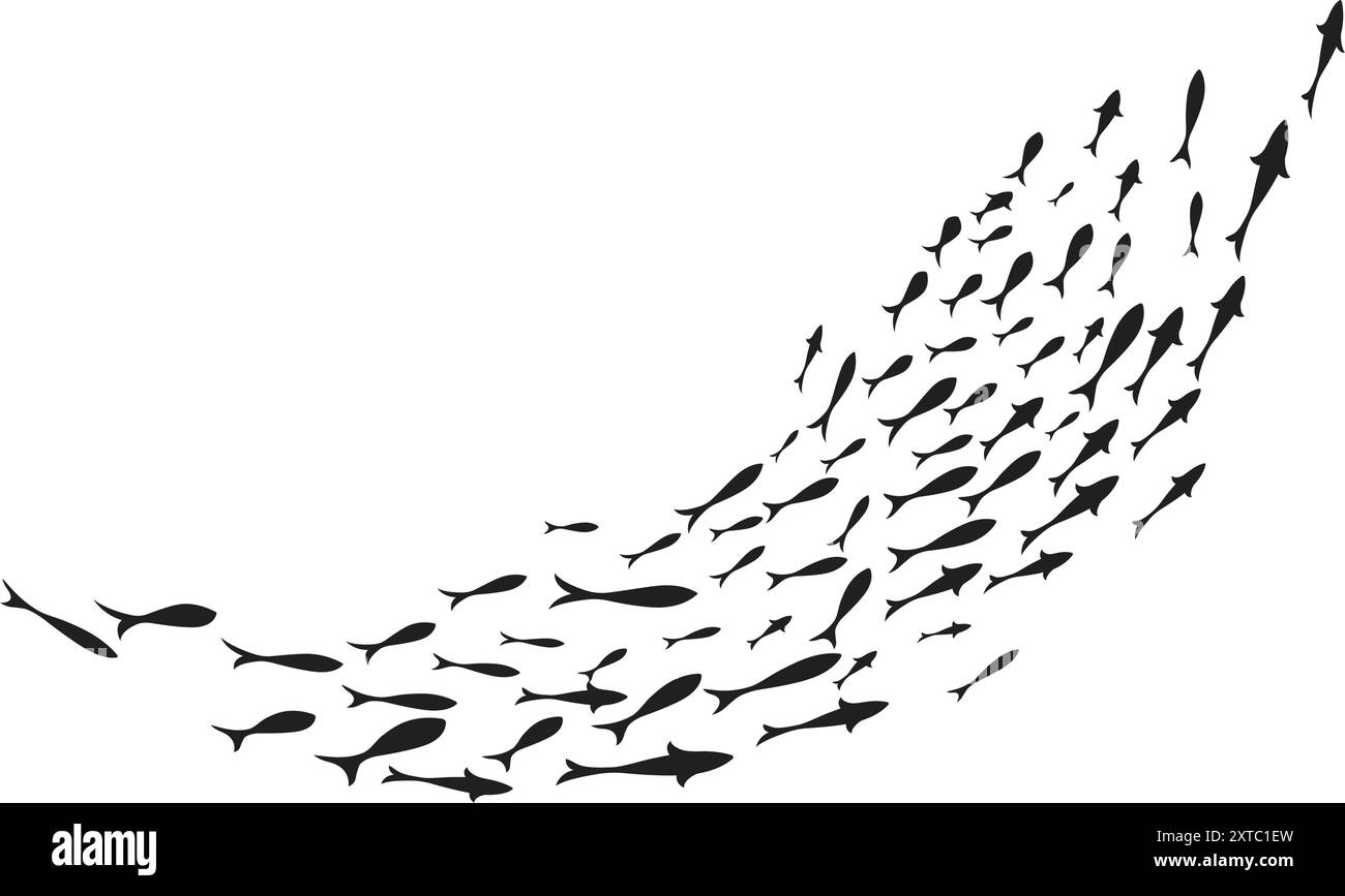 Dynamic Black flock of swimming fish illustration Stock Vector Image ...