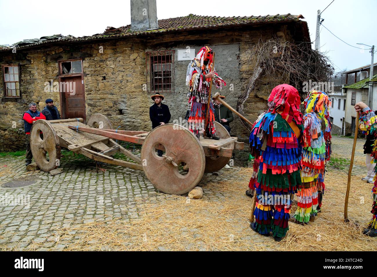 Caretos of Varge. Traditional mask of Varge, mountains close to ...