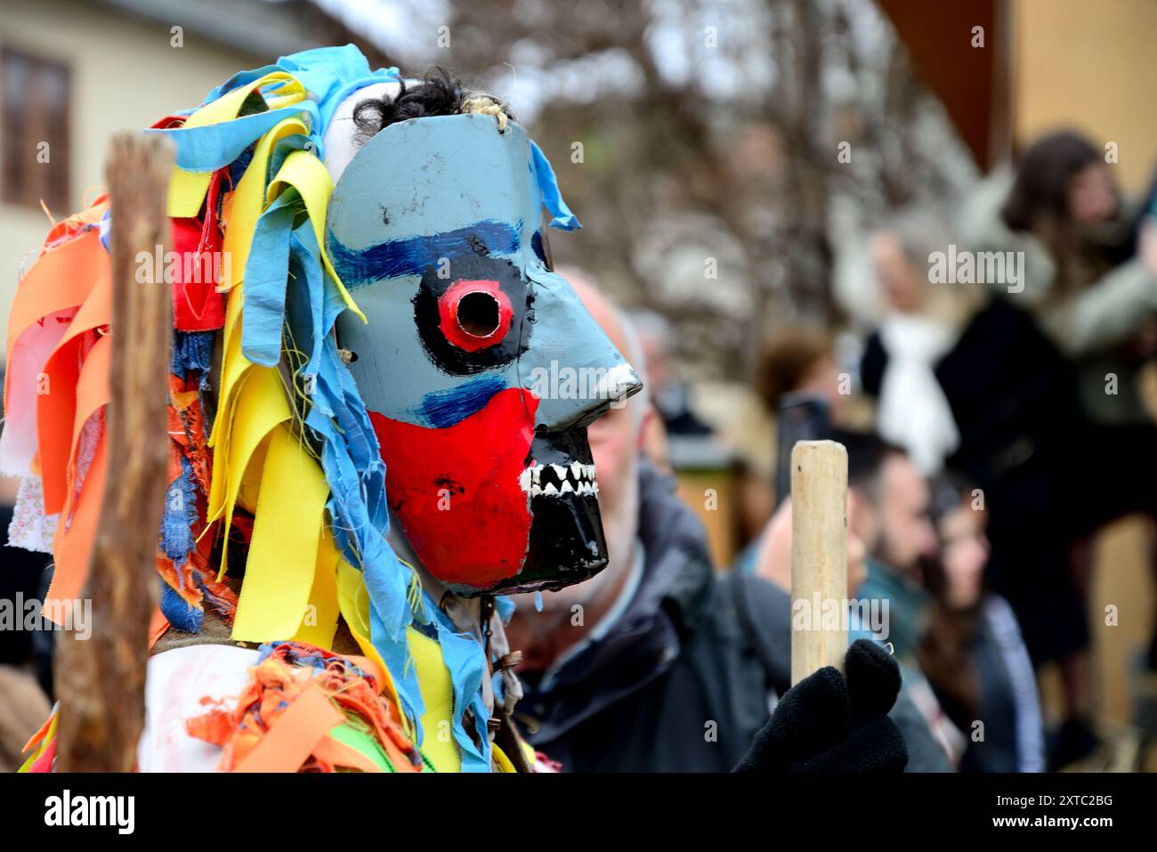 Caretos of Varge. Traditional mask of Varge, mountains close to ...