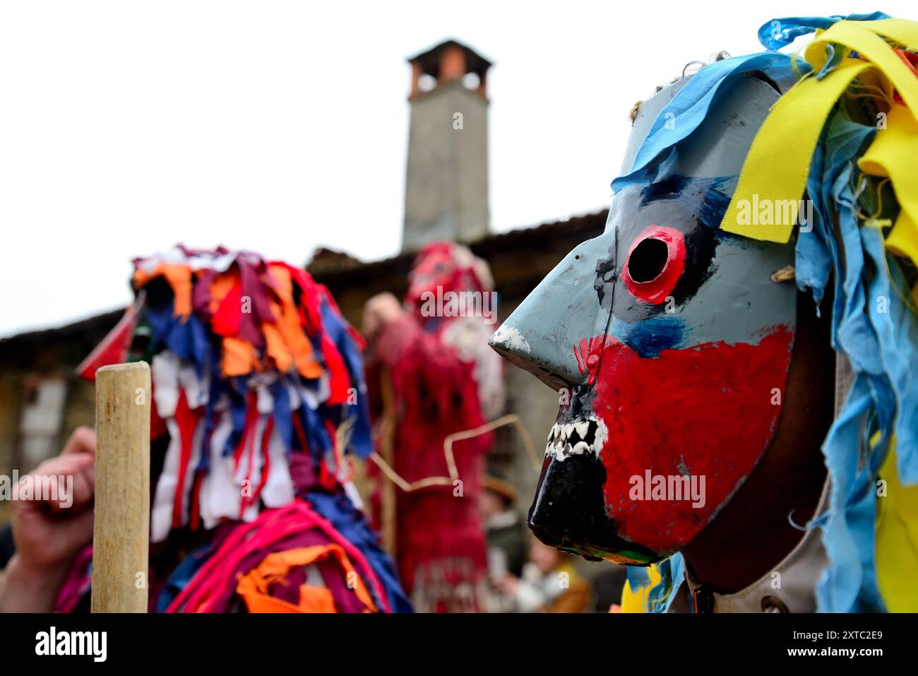Caretos of Varge. Traditional mask of Varge, mountains close to ...