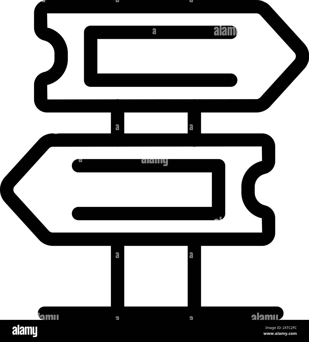 Two blank road signs are pointing in opposite directions, symbolizing a difficult decision Stock ...