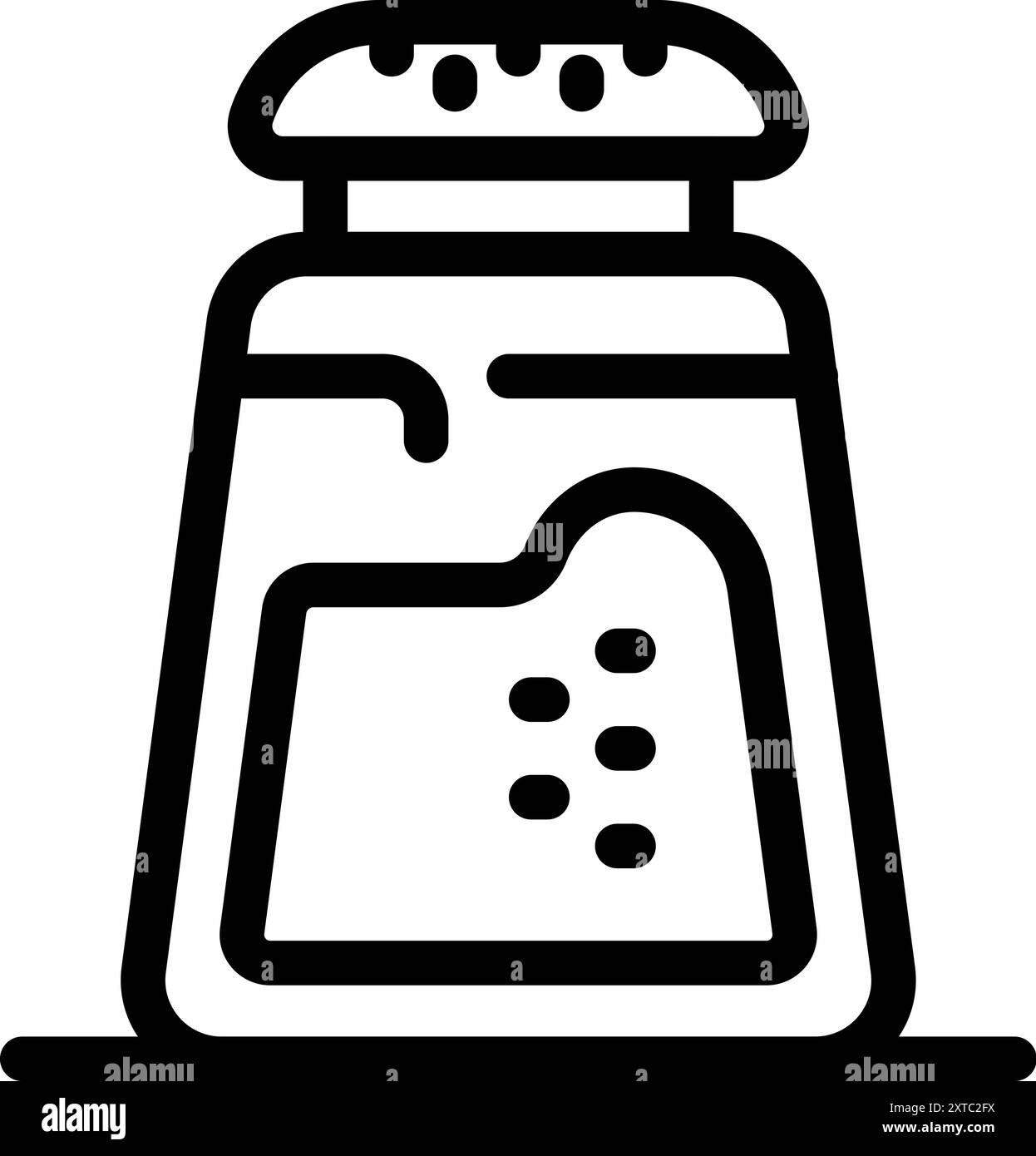 Glass salt cellar containing white refined salt standing on surface ...