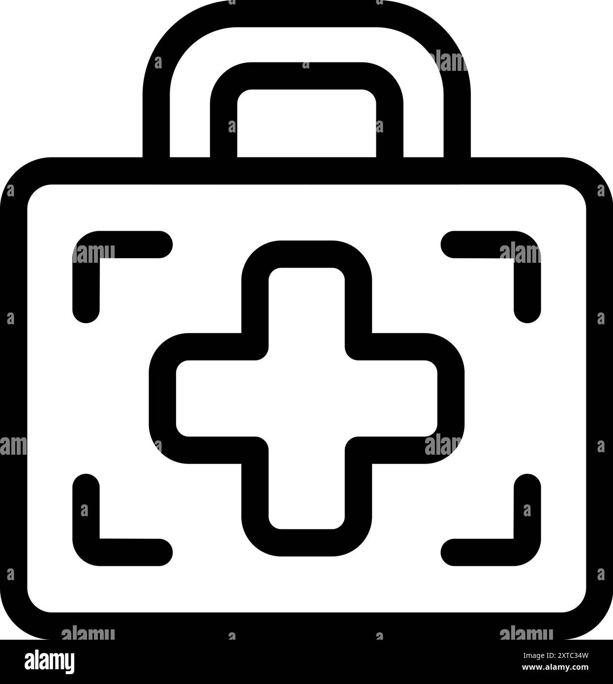 Simple black and white icon depicting a first aid kit, often used to ...