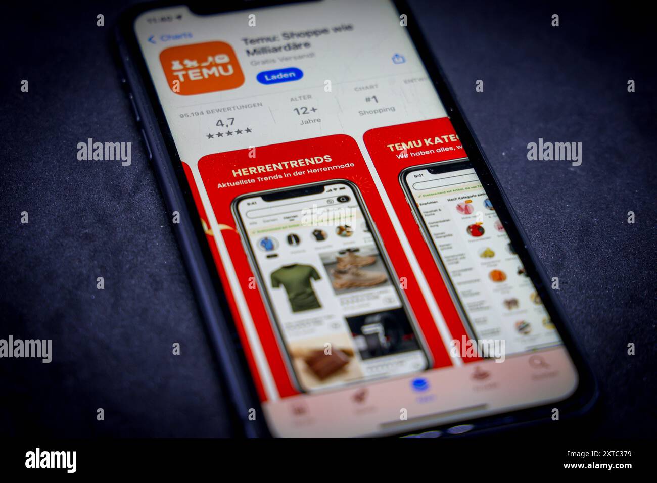 Apple App Store auf einem iPhone. Apps-Charts gratis - Temu: Shoppe wie die Milliardäre // 12.08 ...