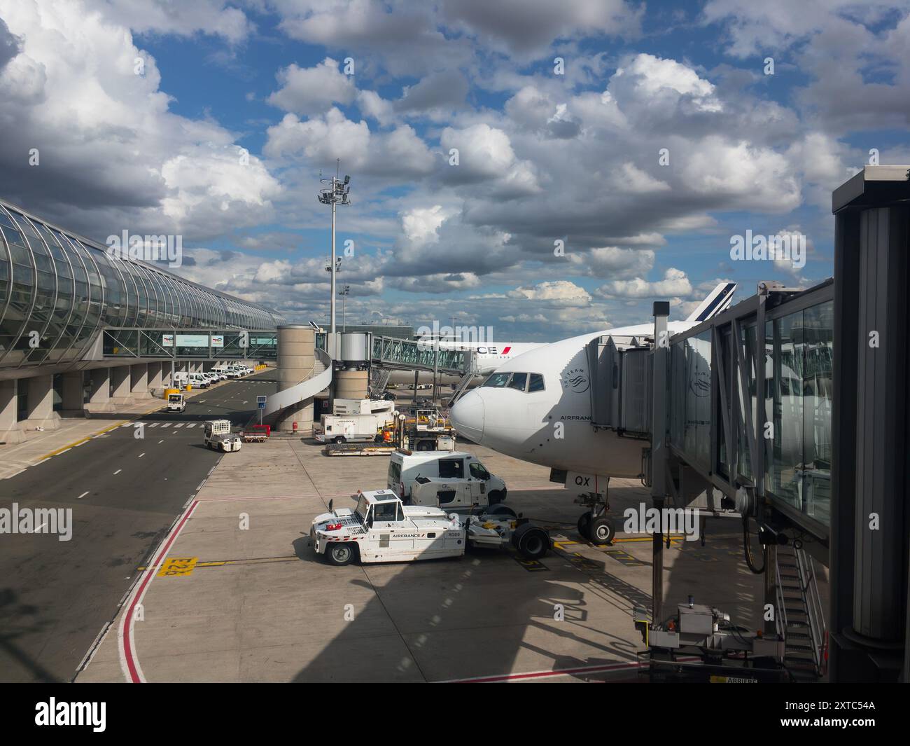 PARIS, FRANCE - AUGUST 26, 2023: Jet bridge to Airbus aircraft of ...