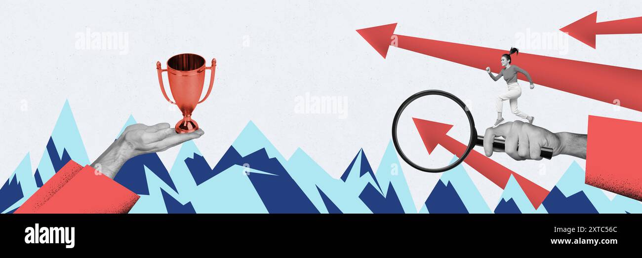 Creative panoramic photo collage leadership achieve goal aim target ...