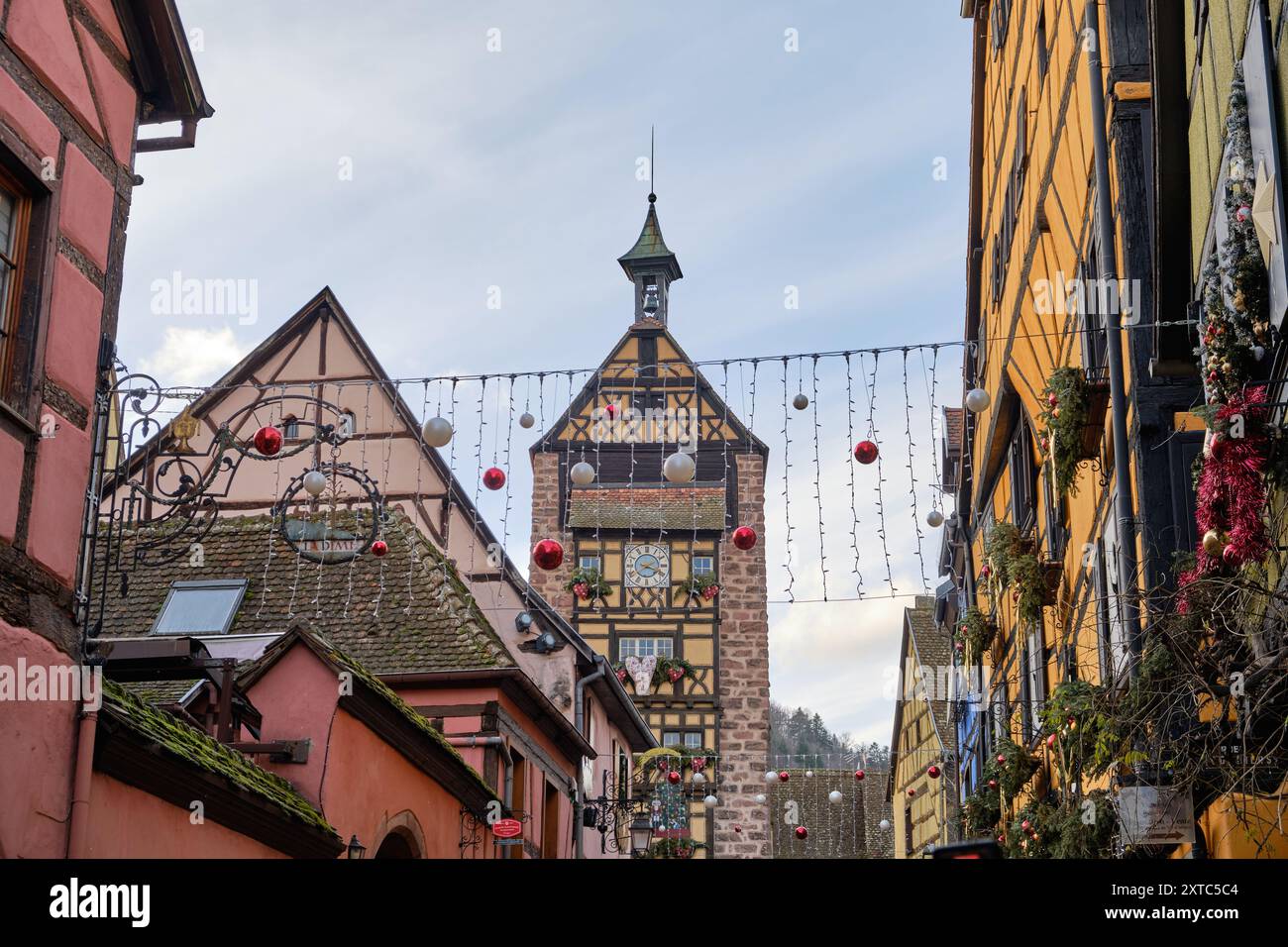 Riquewihr, France: Picturesque street with traditional half timbered ...