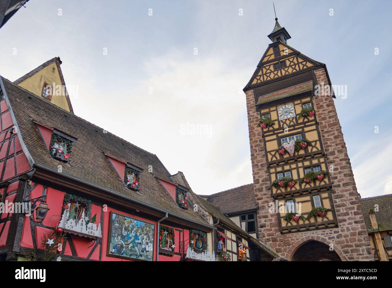 Riquewihr, France: Picturesque street with traditional half timbered ...