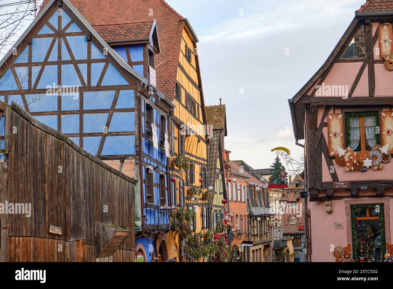 Riquewihr, France: Picturesque street with traditional half timbered ...