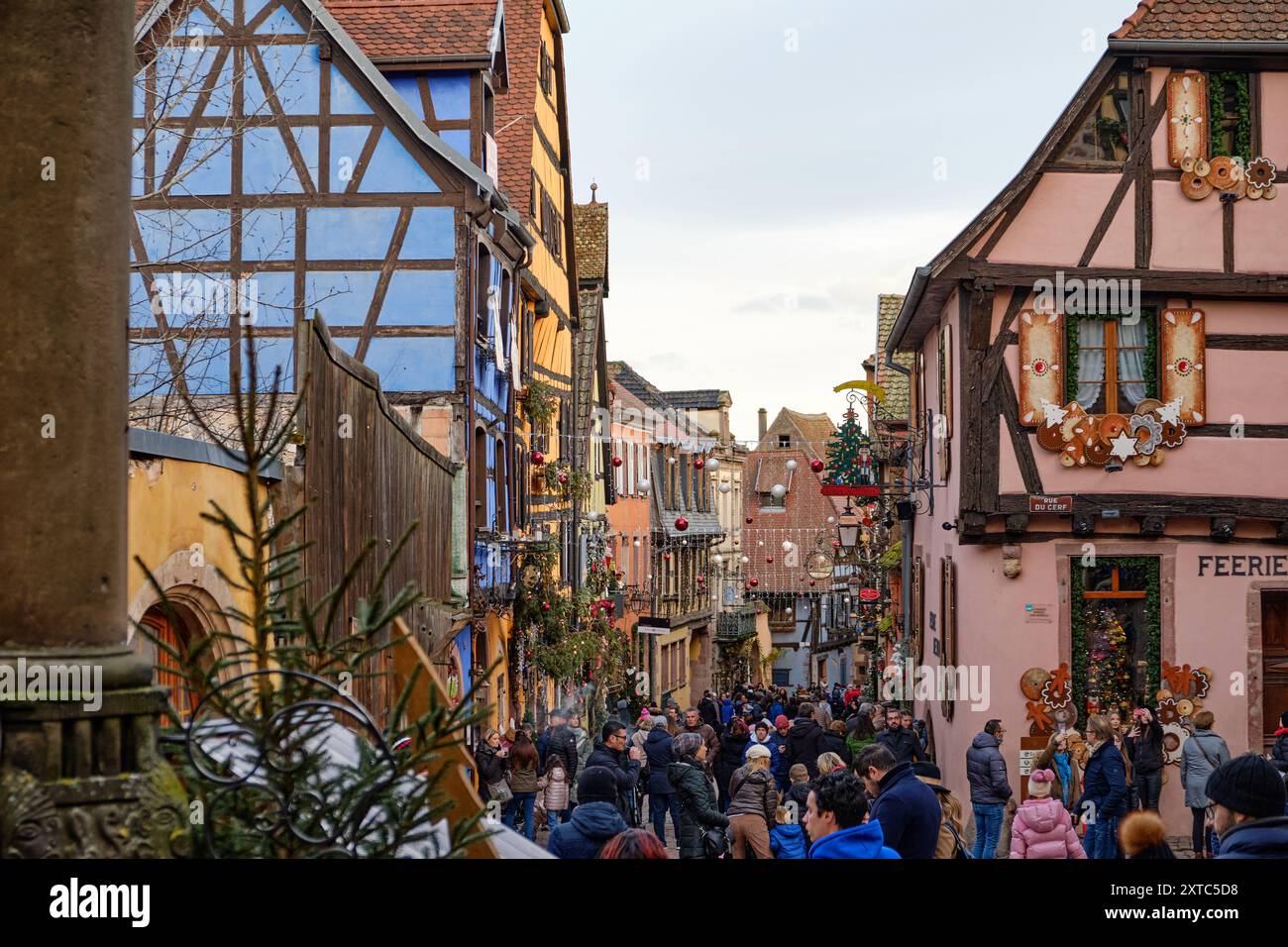 Riquewihr, France: Picturesque street with traditional half timbered ...