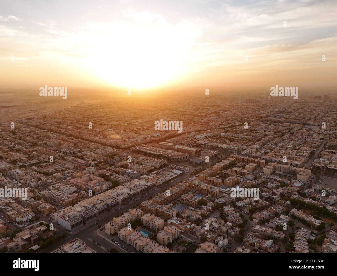 Sunrise urban drone shot flying hi-res stock photography and images - Alamy