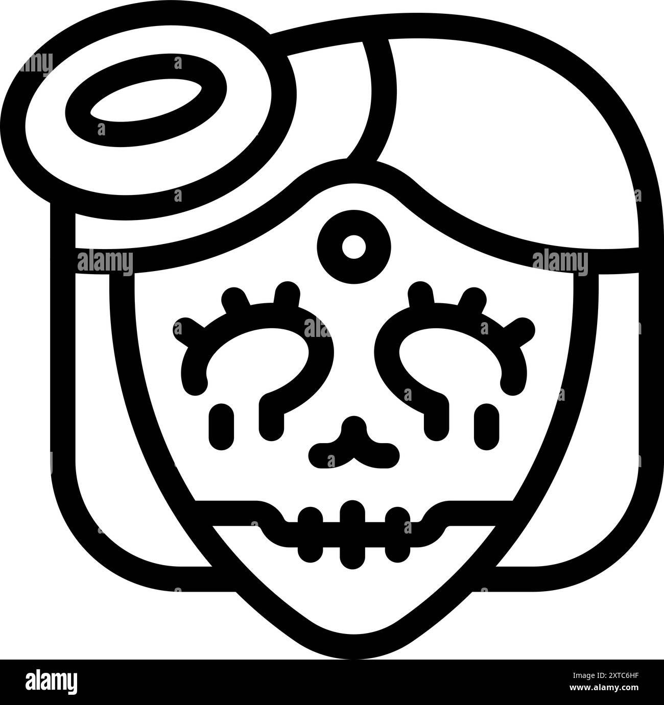 Line art illustration of a calavera catrina wearing traditional mexican ...