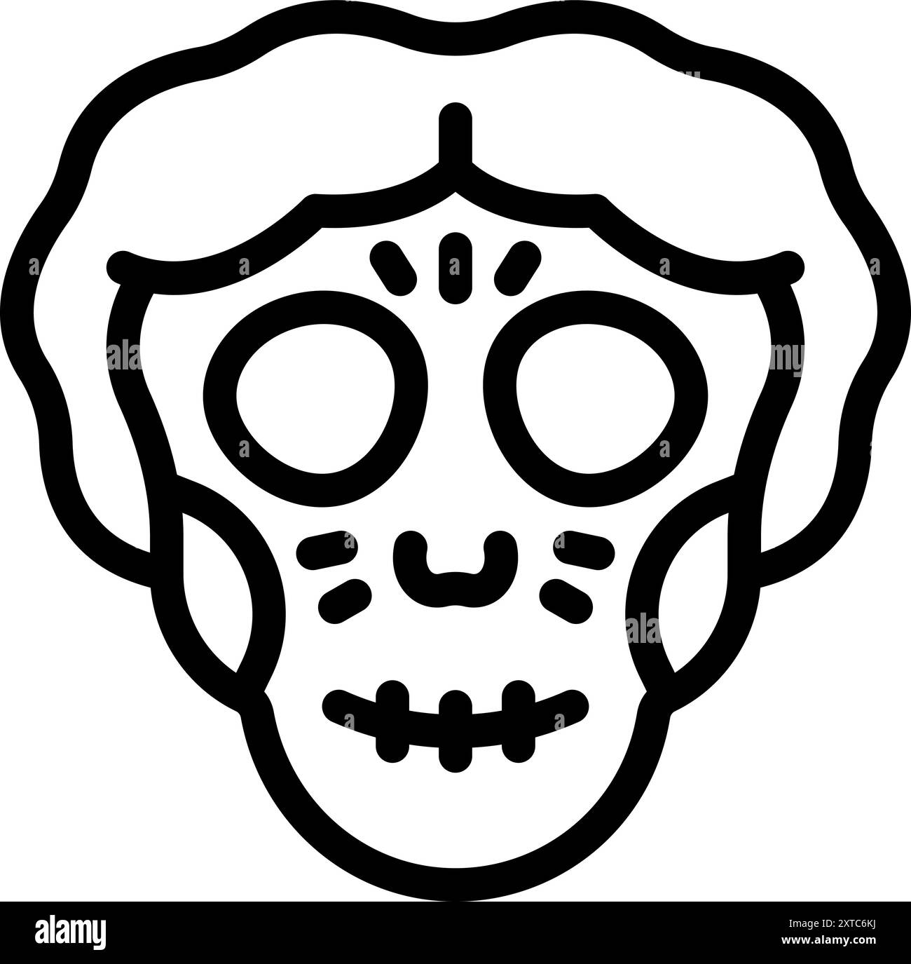 Line art icon of a catrina skull with floral decorations, symbolizing ...