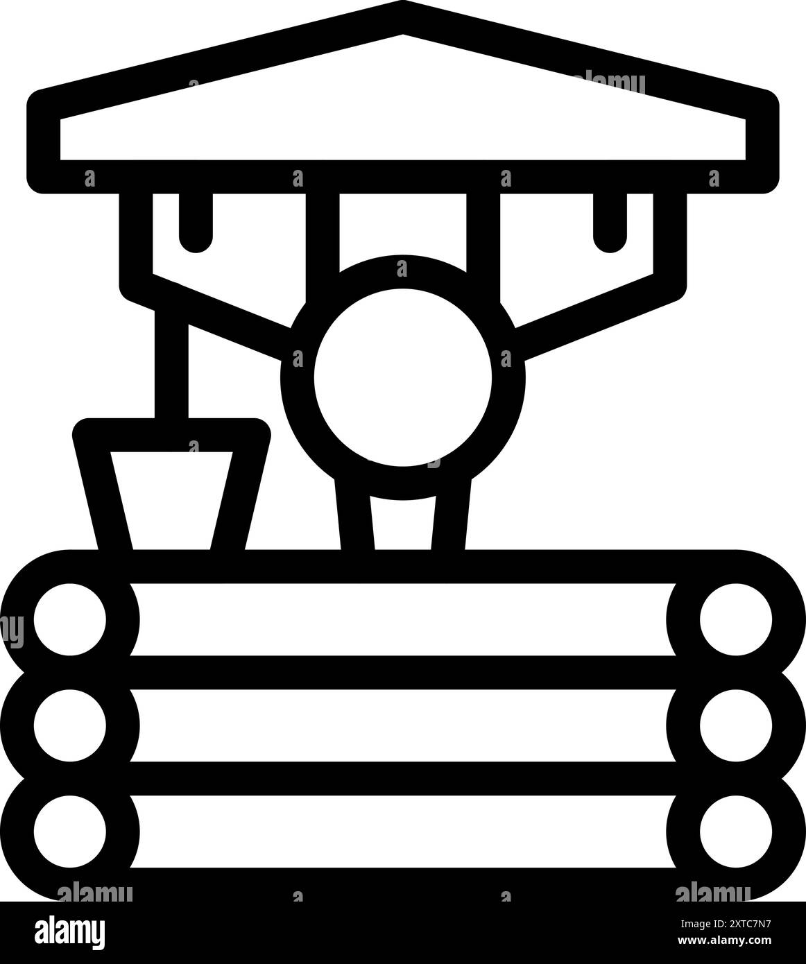 Line icon of a wishing well, representing a source of water and good ...