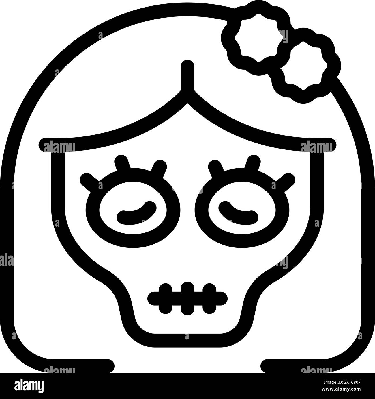 Line art illustration of a catrina skull with flowers in her hair ...