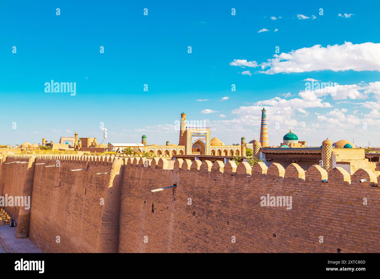 View of Ichan-Kala, the inner town of Khiva, from the wall of the ...