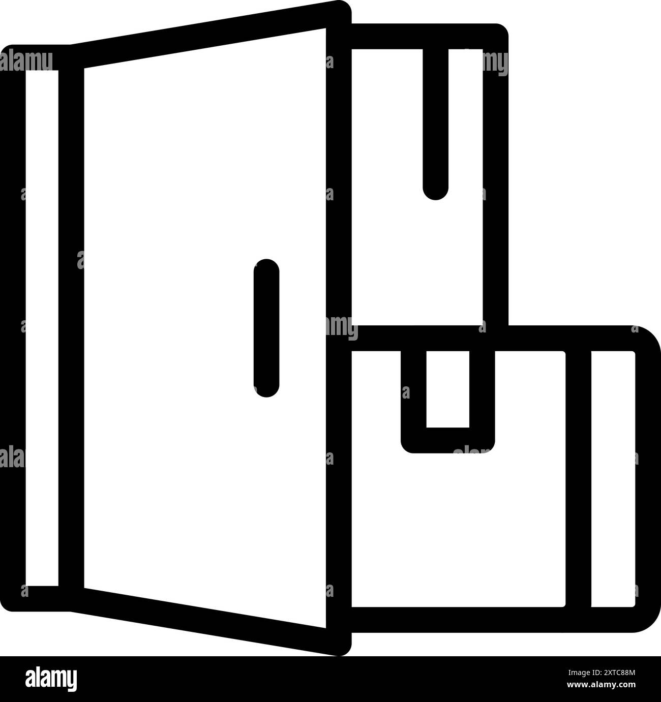 Line drawing of an open door with cardboard boxes in front, symbolizing ...
