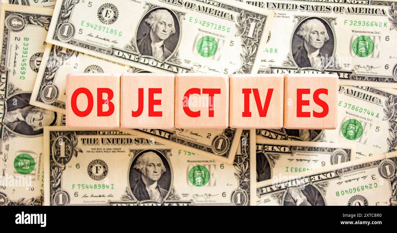 Objectives symbol. Concept word Objectives on beautiful wooden blocks ...