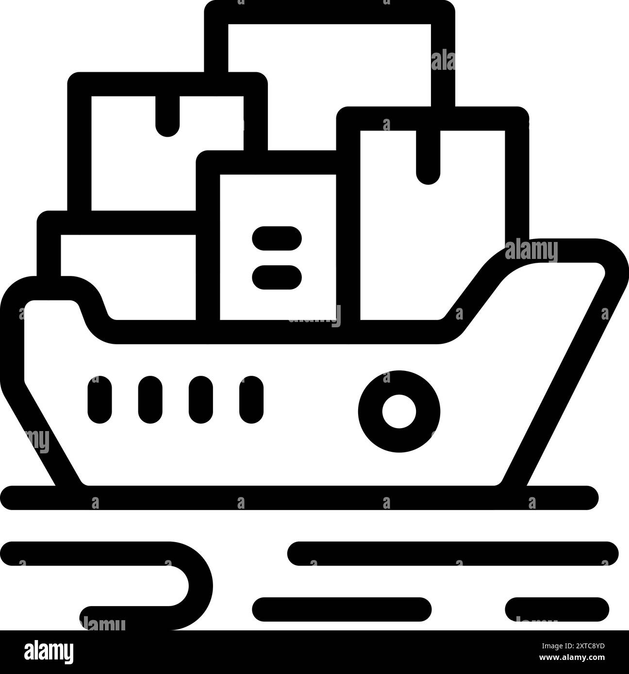 Simple line icon of a cargo ship carrying goods by sea for import and ...