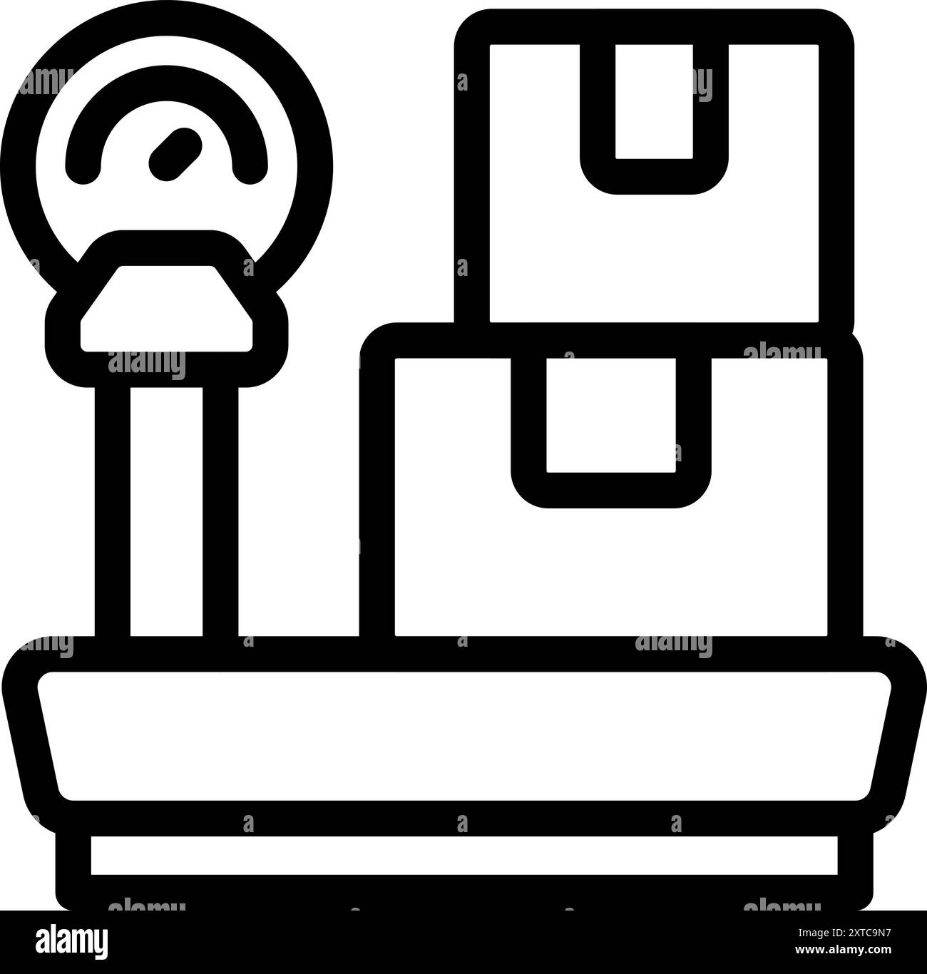 Line art icon of a scale measuring weight of stacked cardboard boxes ...