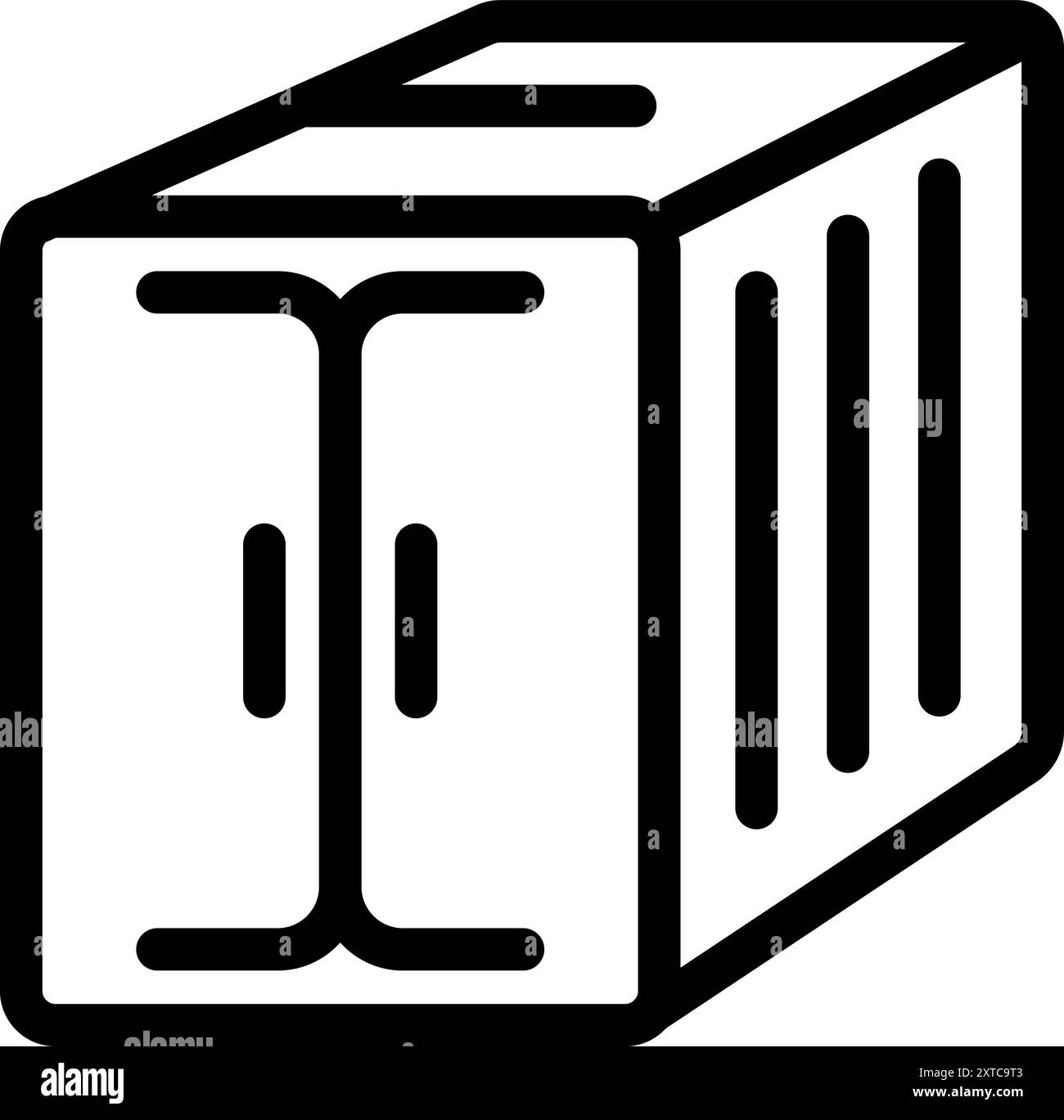 Black outline icon representing a cargo container door being closed ...