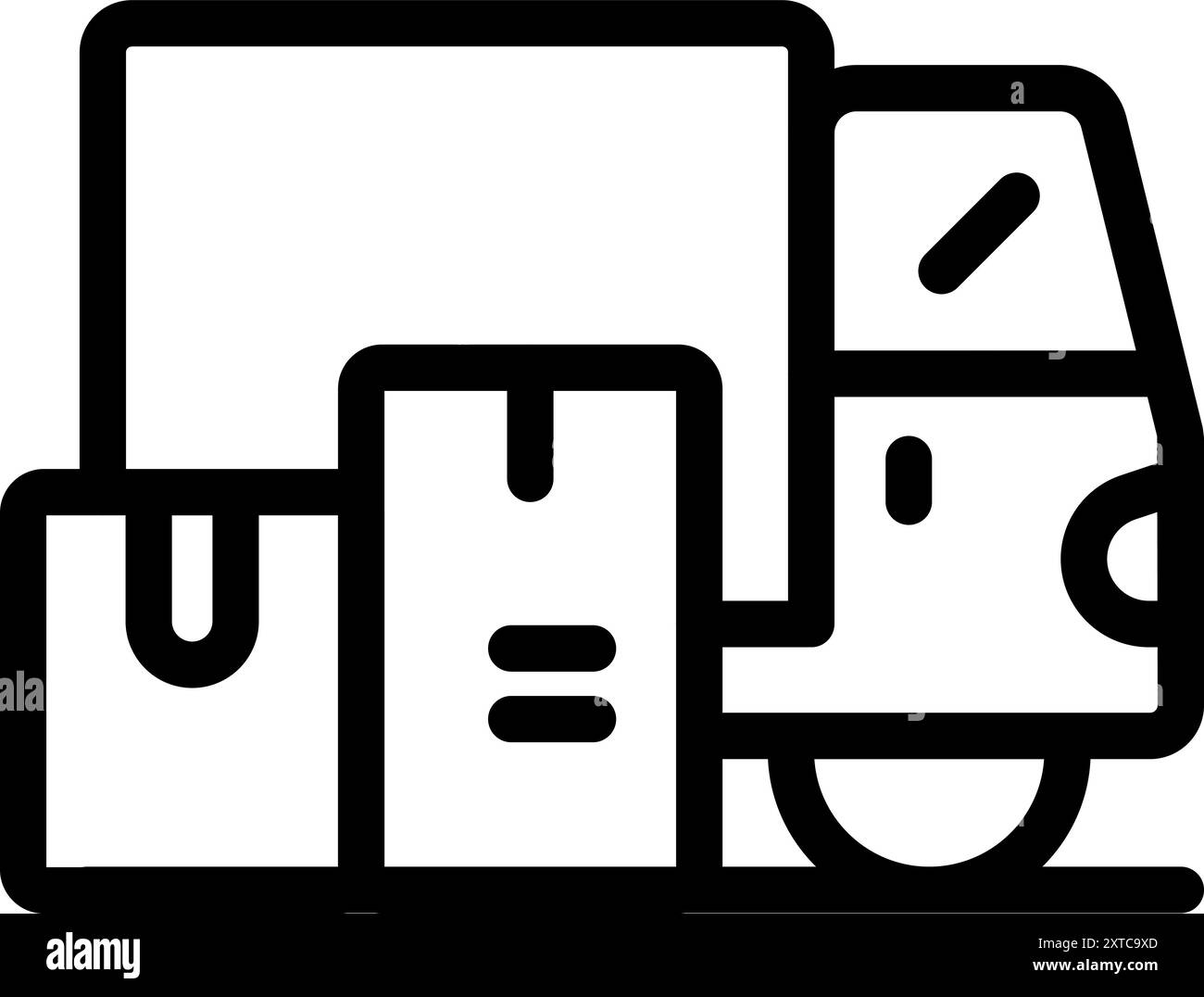 Simple, scalable line art icon representing a delivery truck delivering ...