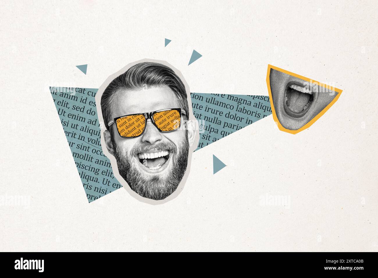 Composite photo collage of happy guy laugh other face scream conflict ...