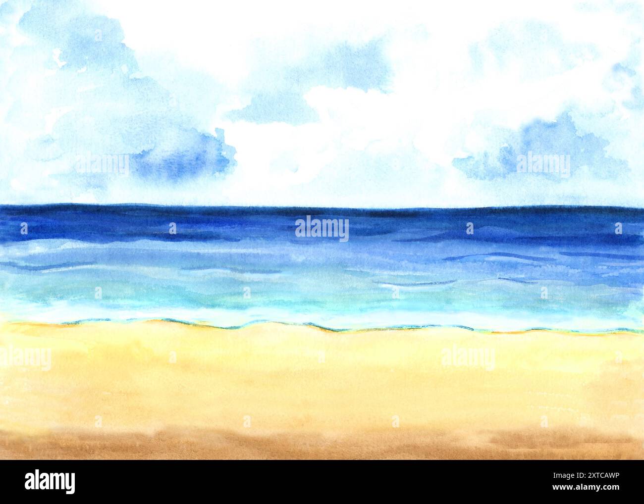 Ocean coast background. Watercolor illustration of summer landscape ...