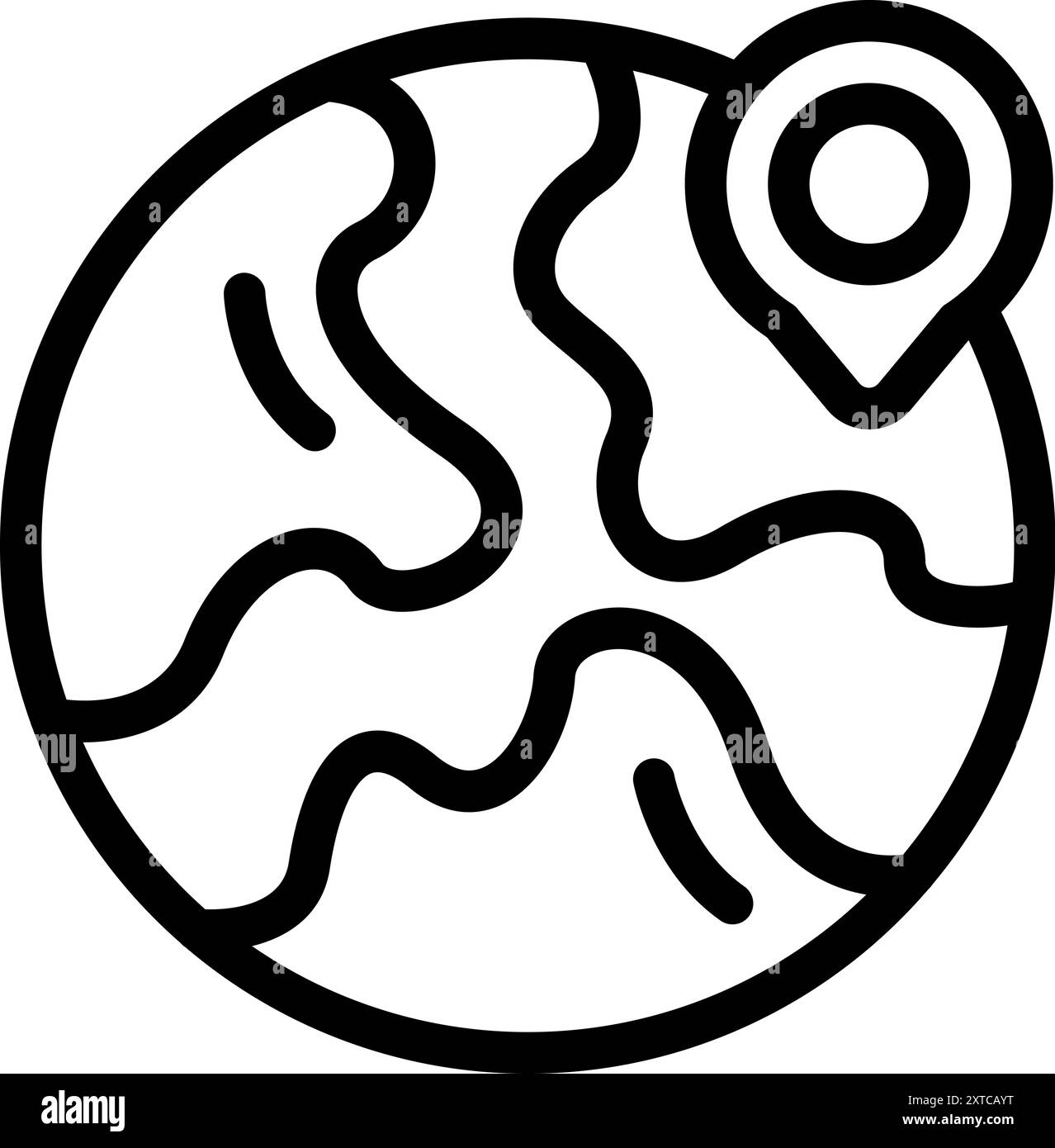 Simple black and white line art icon of a global positioning system ...