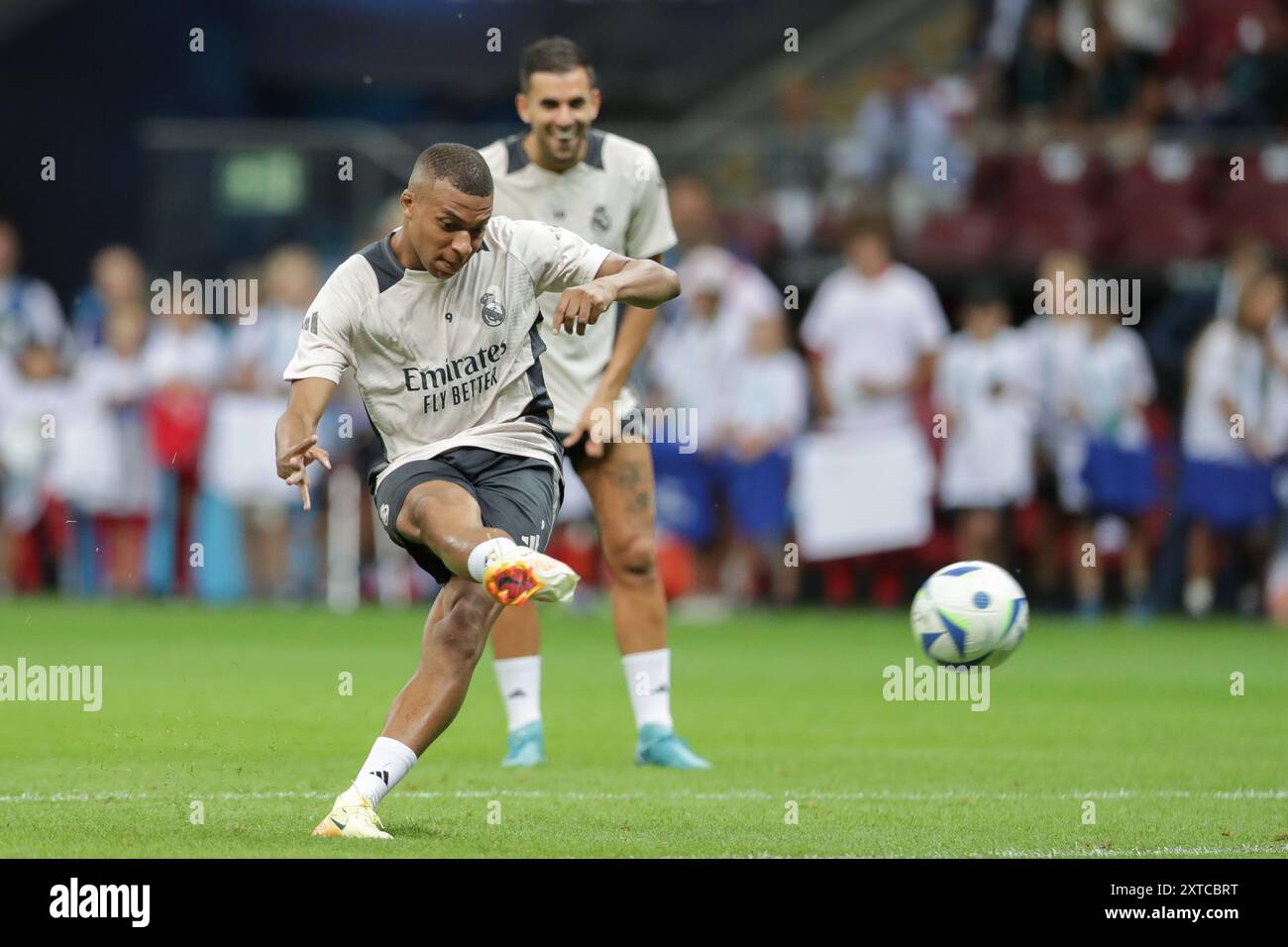 Warsaw, Poland. 13th Aug, 2024. Kylian Mbappe of Real Madrid seen in ...