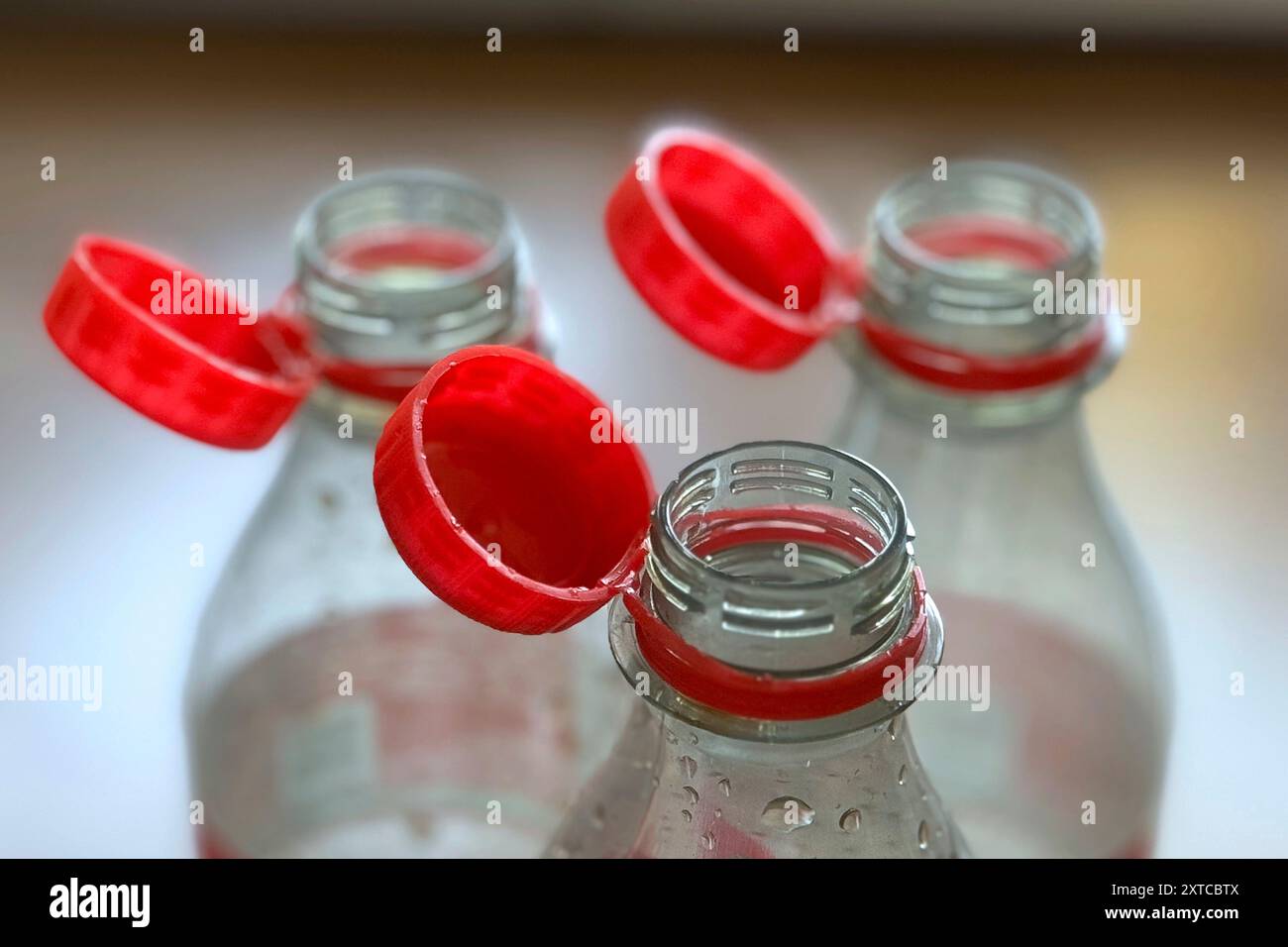 Munich, Deutschland. 14th Aug, 2024. Plastic bottles whose caps cannot ...
