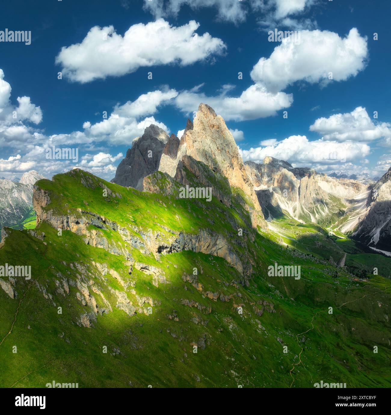 Aerial view of Seceda mountain in summer in Dolomites, Italy Stock ...