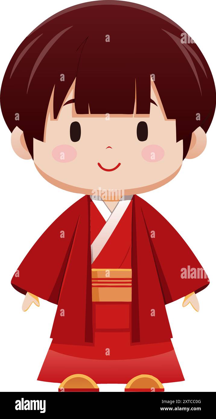 Japanese boy in kimono on white background vector illustration Stock ...